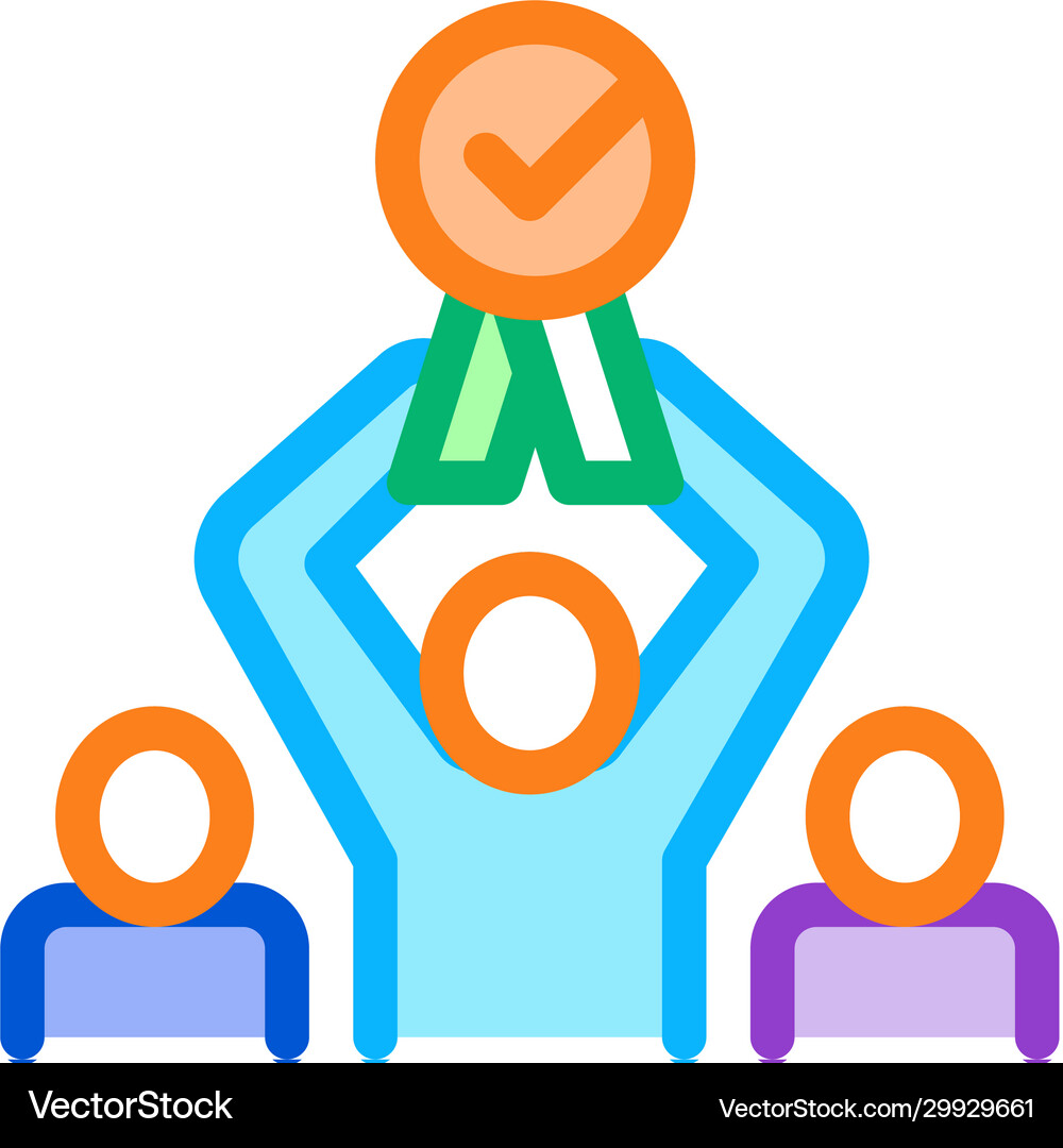 Human winner holding medal icon thin line Vector Image