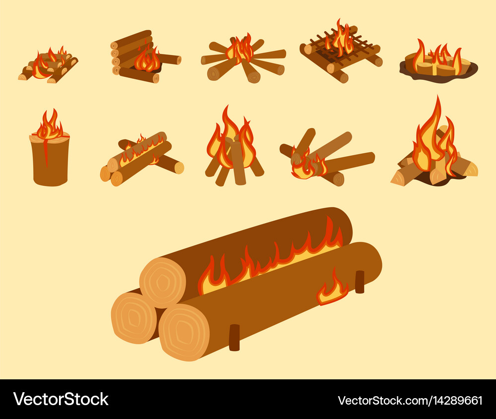 Isolated of campfire logs burning Royalty Free Vector Image
