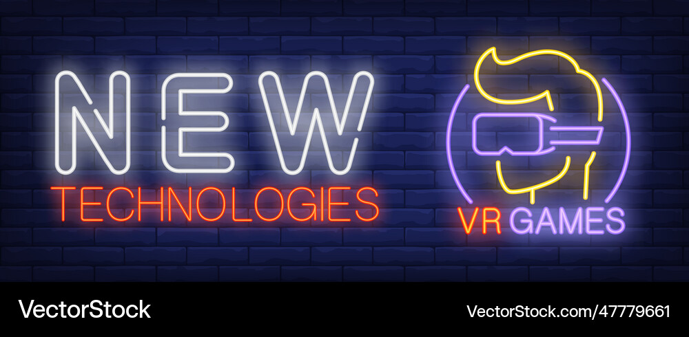New technologies vr games neon text with gamer Vector Image