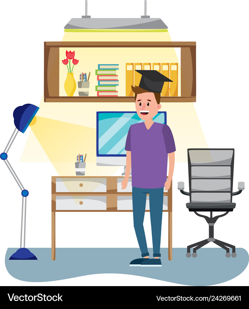 Online education man cartoon Royalty Free Vector Image