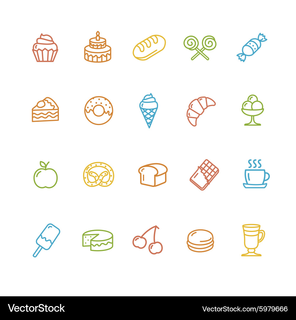 Bakery and pastry colorful icons set Royalty Free Vector