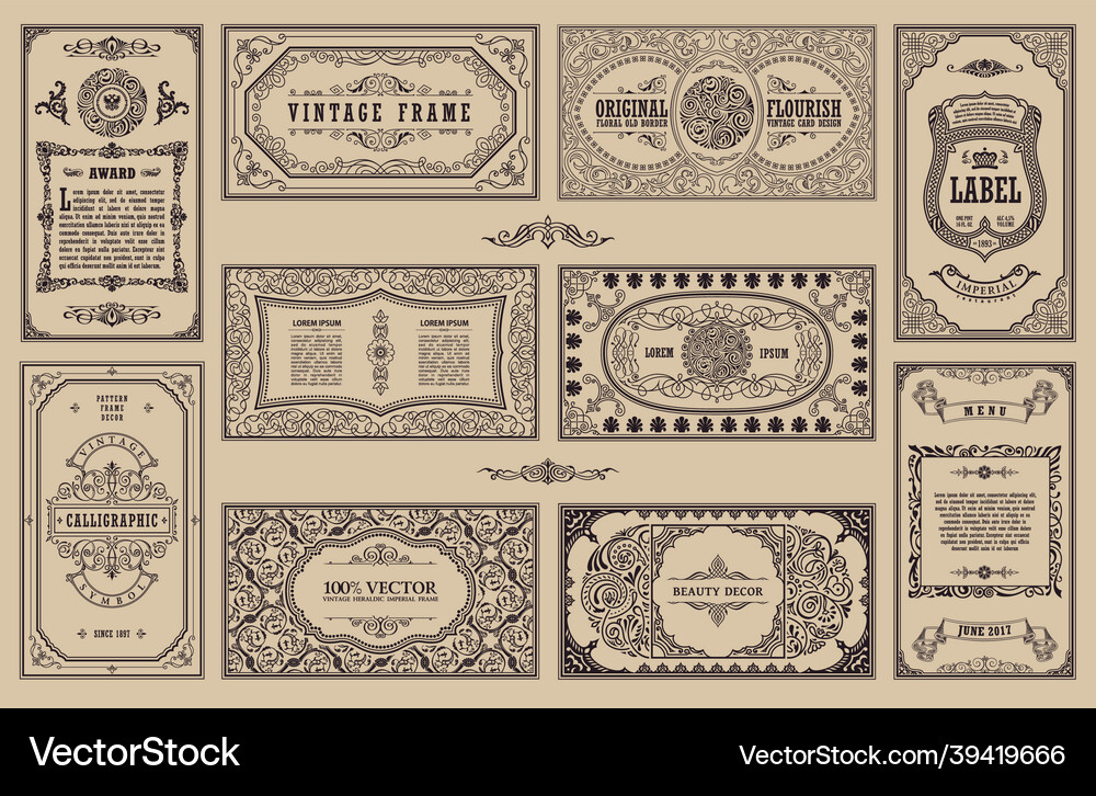 Calligraphic vintage frames and retro cards set Vector Image