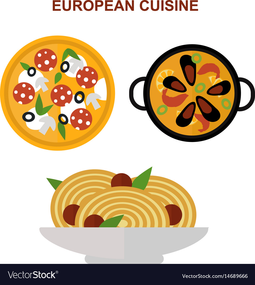 European tasty food cuisine dinner showing Vector Image