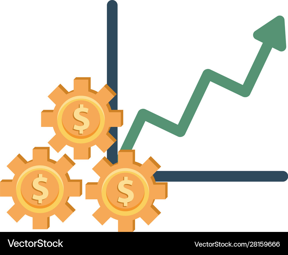 Financial statistics graphic with gears dollars Vector Image