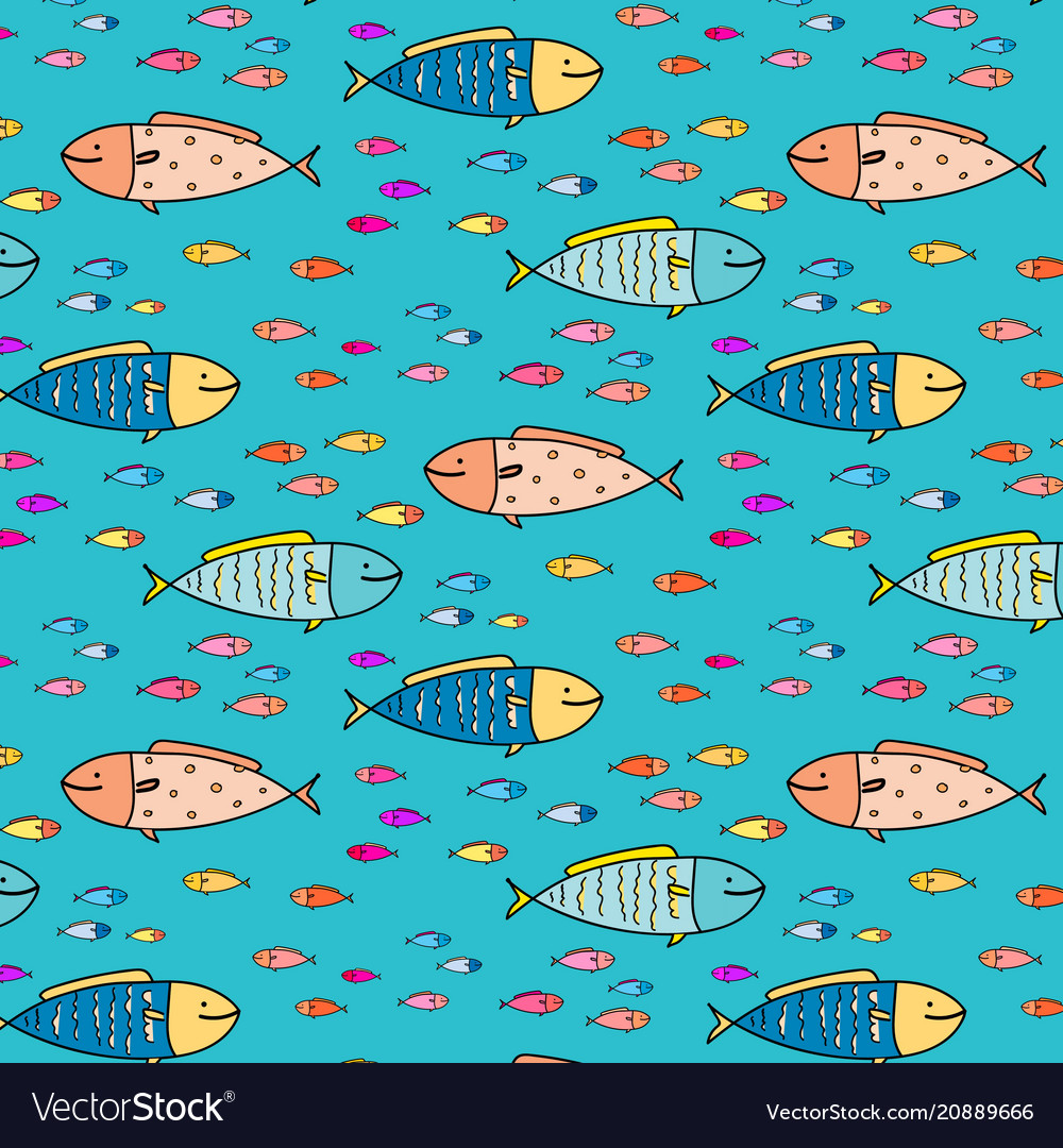 Hand drawn abstract fish pattern background Vector Image