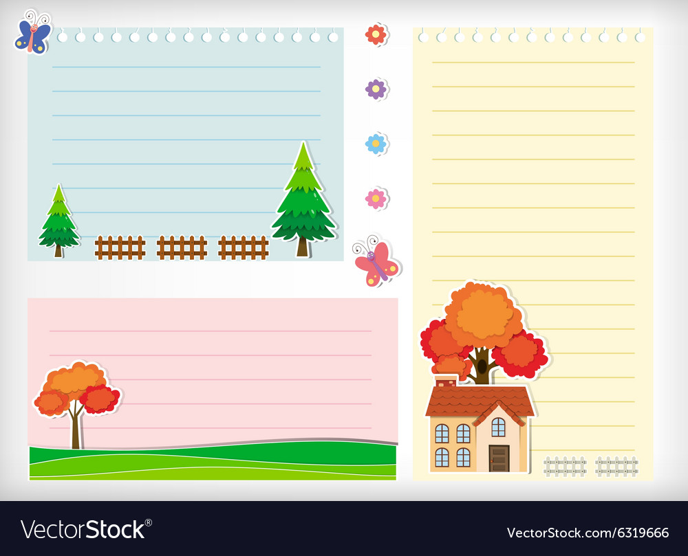 Line paper design with house and tree Royalty Free Vector