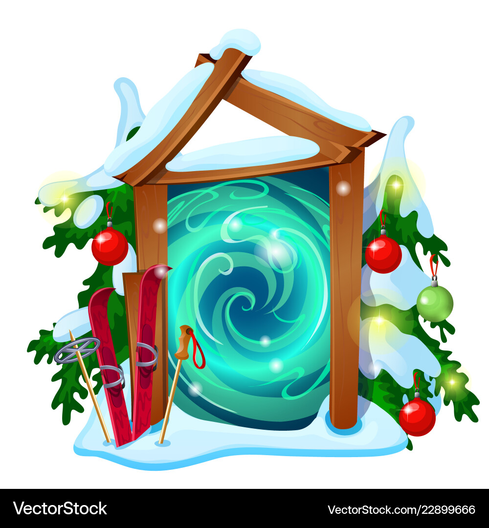 Opened portal with wooden frame decorated Vector Image