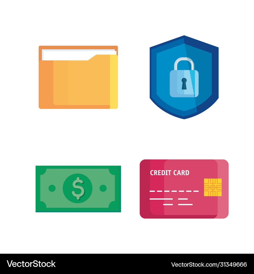 Padlock secure in shield with business icons Vector Image