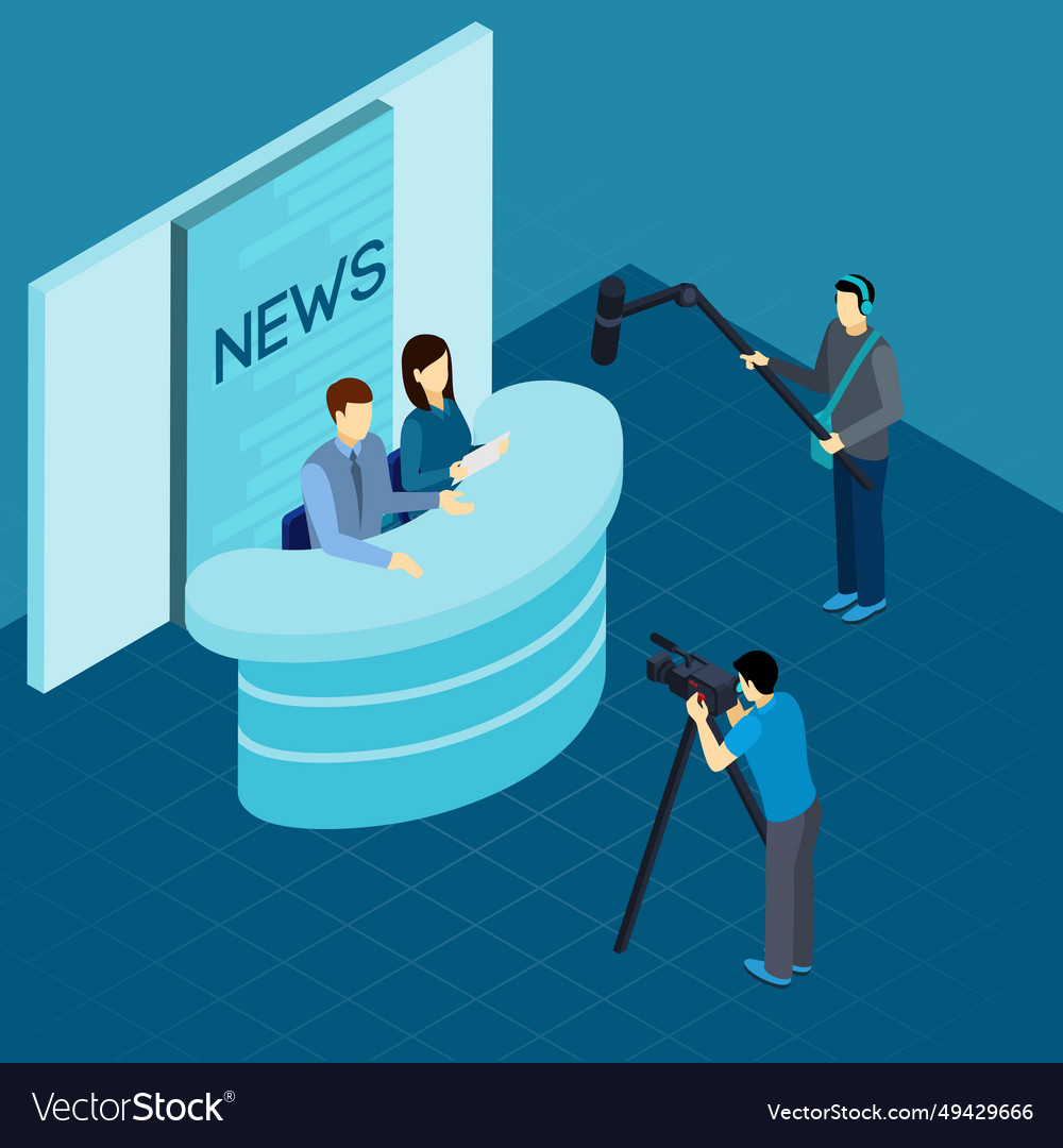 Professional journalists at studio isometric Vector Image