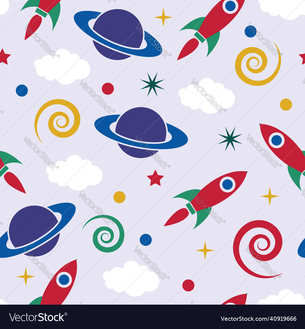 Seamless pattern with retro rocket ship in space Vector Image