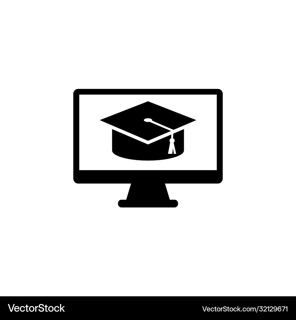 Computer monitor and graduation cap online Vector Image