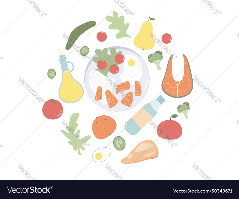 Healthy food circle composition diet meal plan Vector Image