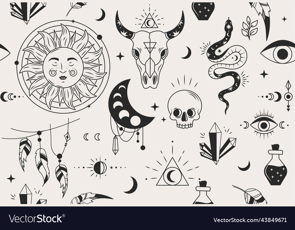 Mystical esoteric seamless pattern Royalty Free Vector Image