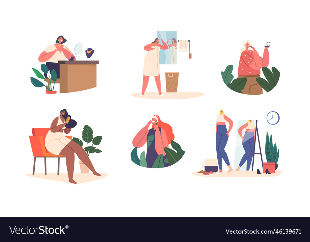 Set Of Women Daily Routine And Hygiene Procedures Vector Image