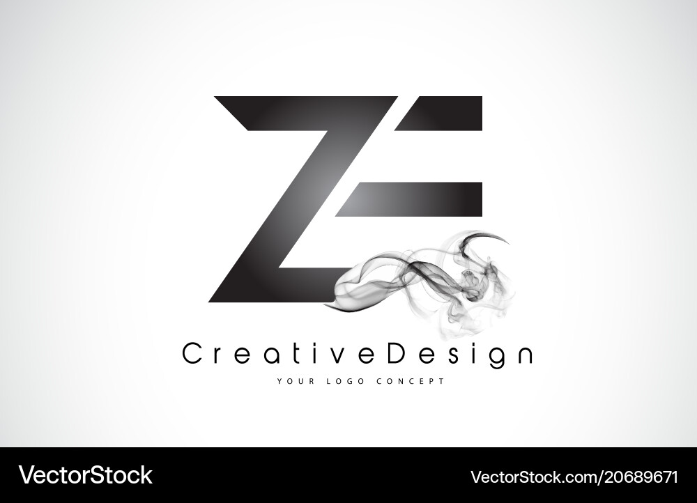 Ze letter logo design with black smoke Royalty Free Vector