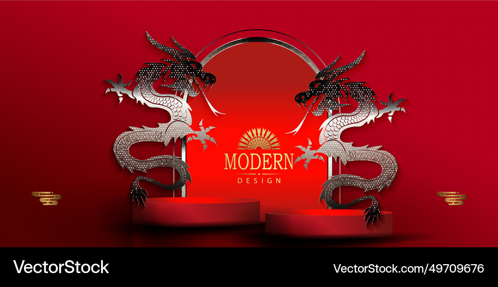 Chinese new year design with metal dragons frame Vector Image