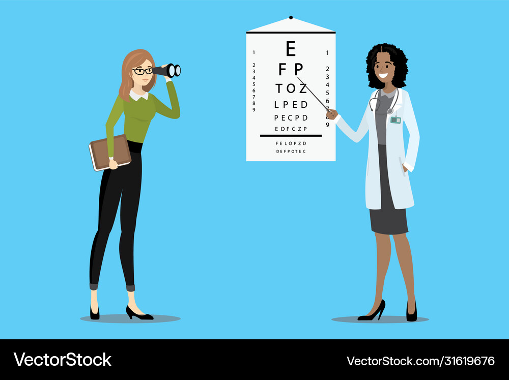 Doctor oculist checks vision Royalty Free Vector Image