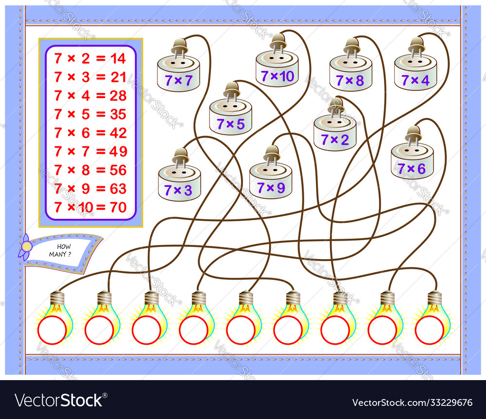 Multiplication table 7 for kids write the Vector Image