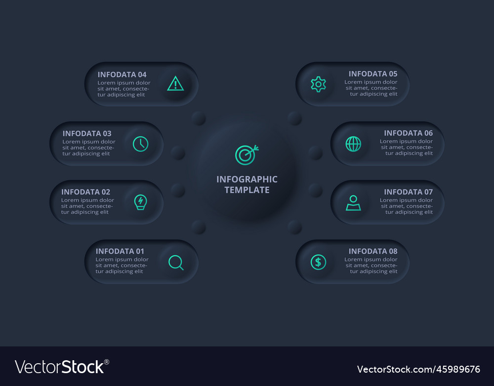Neumorphic flowchart dark infographic creative Vector Image