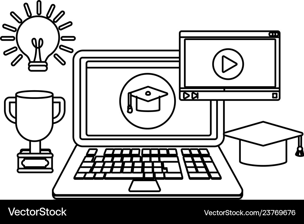 Online education laptop cartoon Royalty Free Vector Image