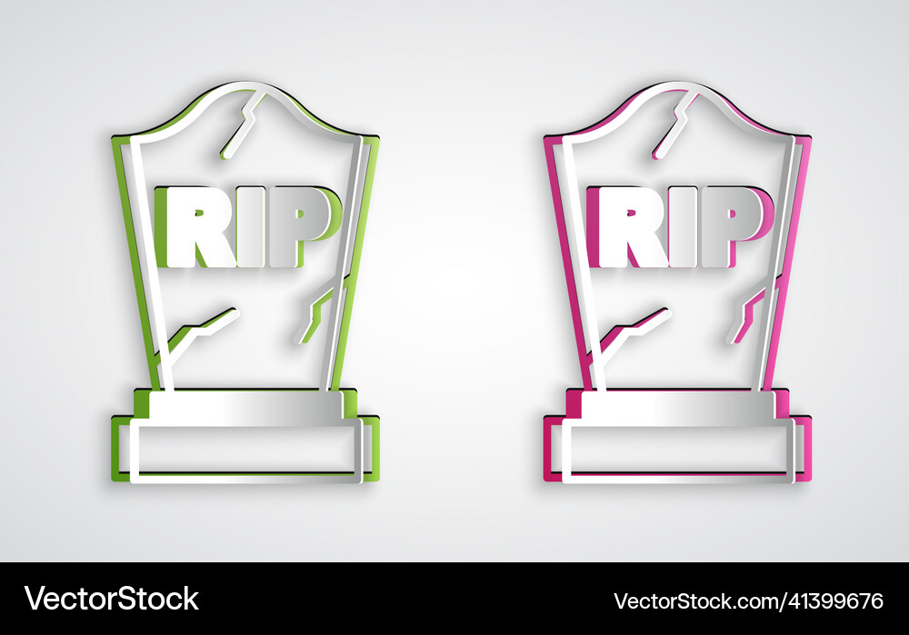 Paper cut tombstone with rip written on it icon Vector Image