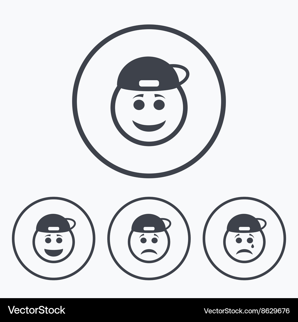Rapper smile face icons happy sad cry Royalty Free Vector