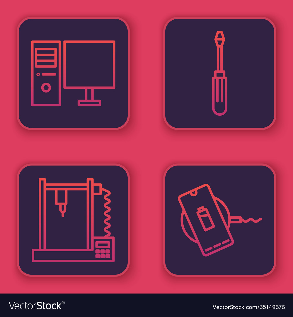Set line computer monitor 3d printer screwdriver Vector Image