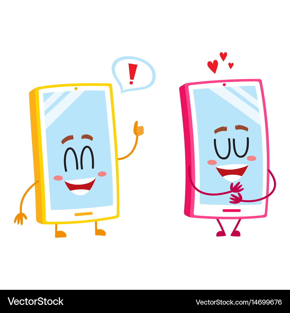 Two cartoon mobile phone characters showing love Vector Image