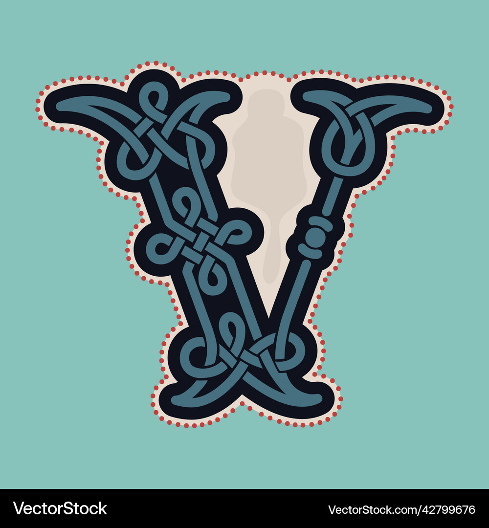 V letter logo with celtic knots spiral lines Vector Image