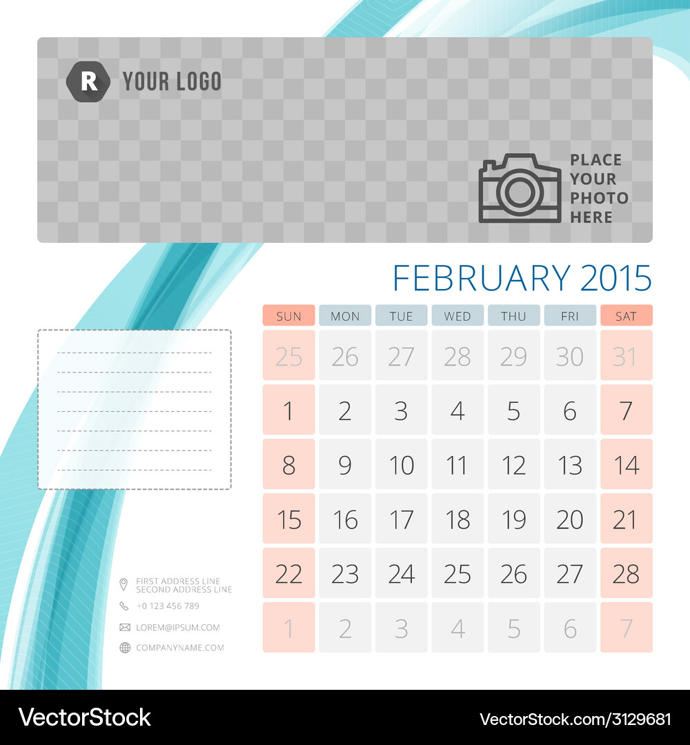 Calendar 2015 february template with place Vector Image