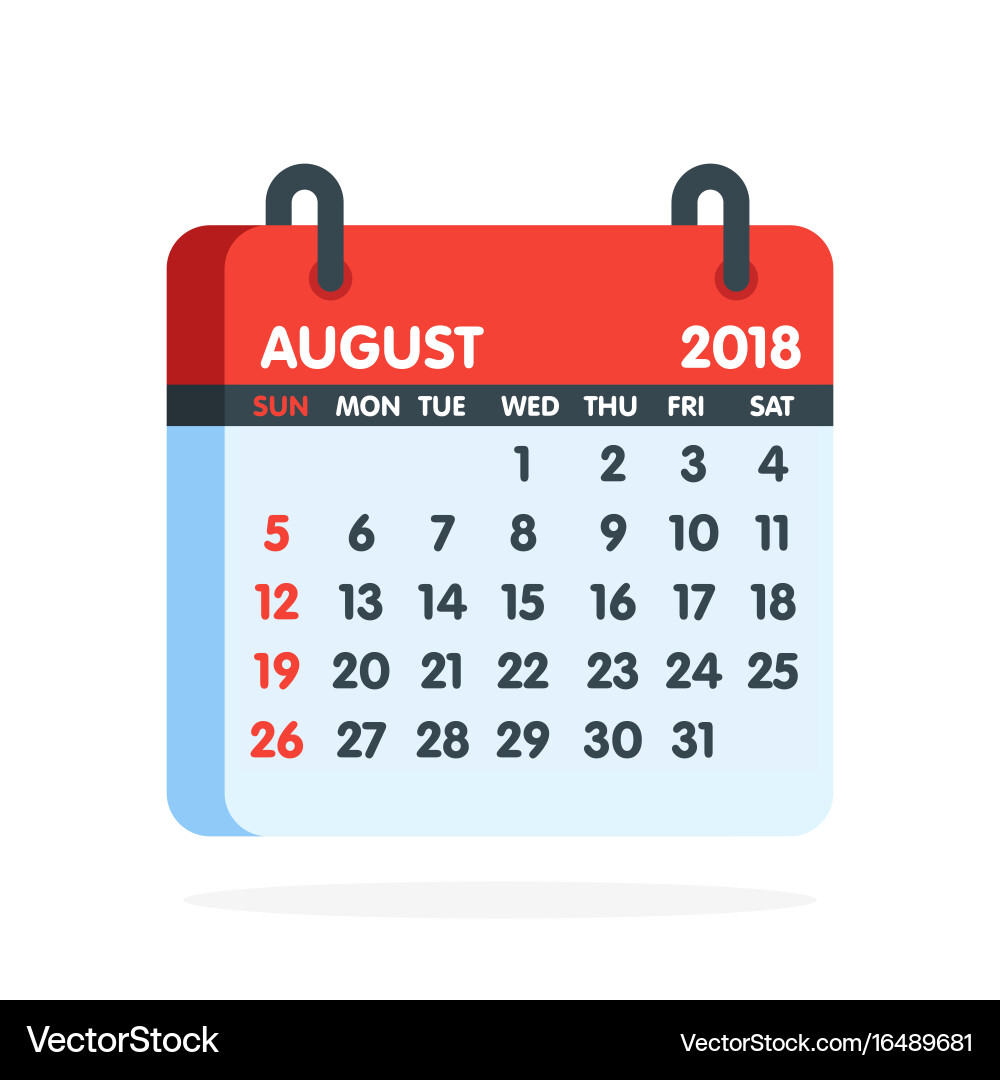Calendar for 2018 year full month august icon Vector Image