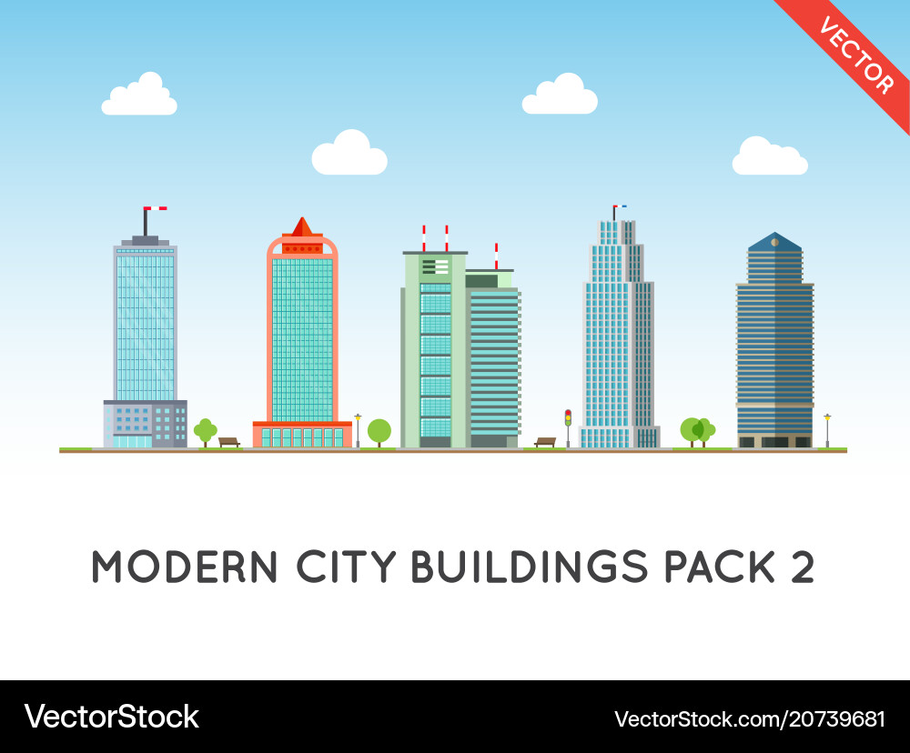 City buildings set downtown landscape Royalty Free Vector