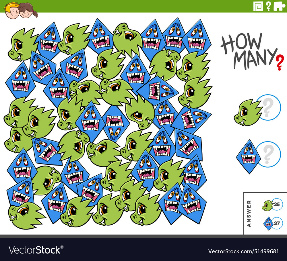 Counting monster characters educational task Vector Image