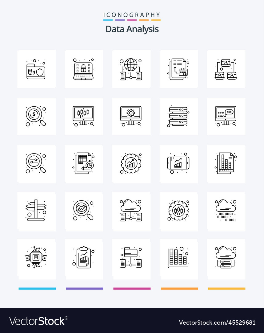 Creative data analysis 25 outline icon pack Vector Image