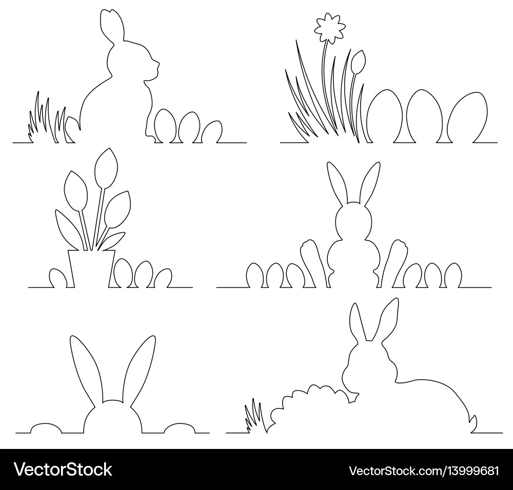 Easter outline design with cute bunny and eggs Vector Image
