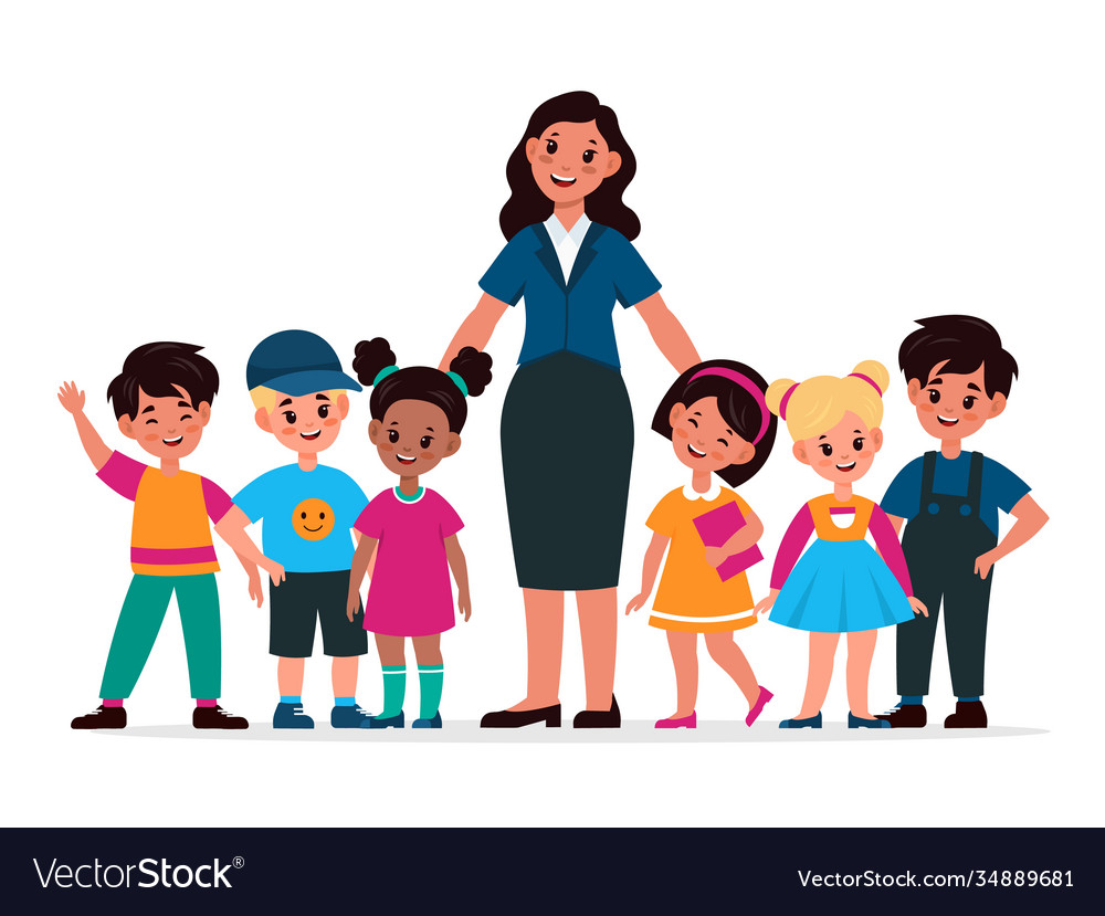 Kids with teacher children group and tutor Vector Image Kids with teacher children group and tutor Vector Image