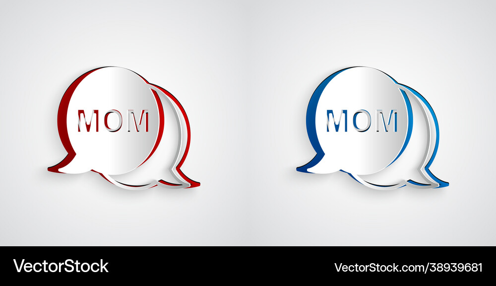 Paper cut speech bubble mom icon isolated on grey Vector Image