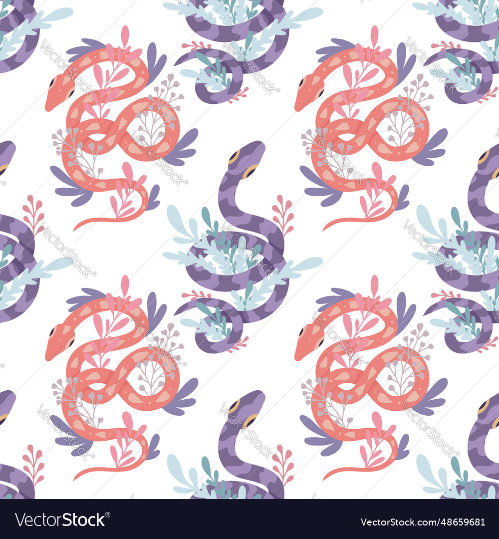 Seamless pattern with a pink and violet snakes Vector Image