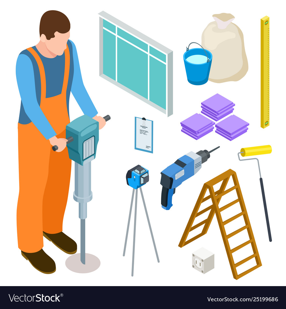 Builder and construction tools isometric Vector Image
