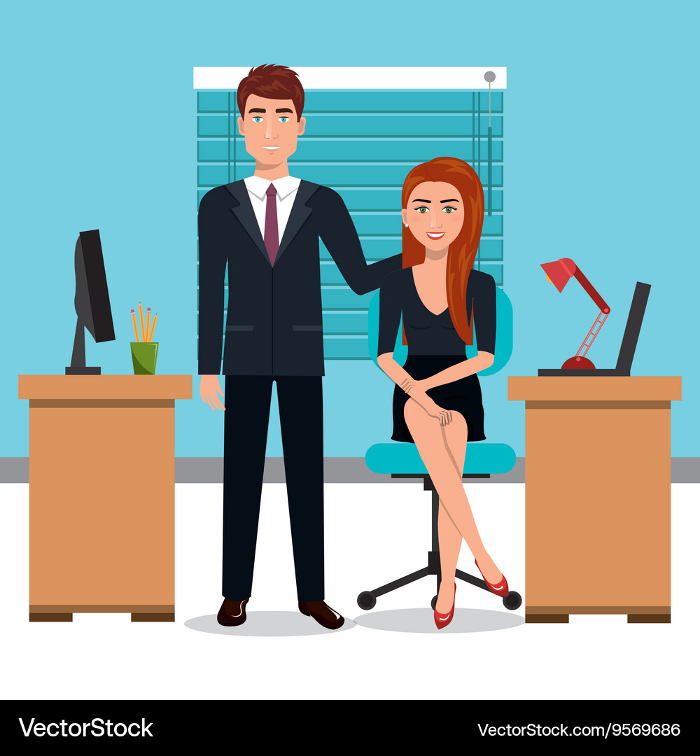 Businesspeople in workspace isolated icon design Vector Image