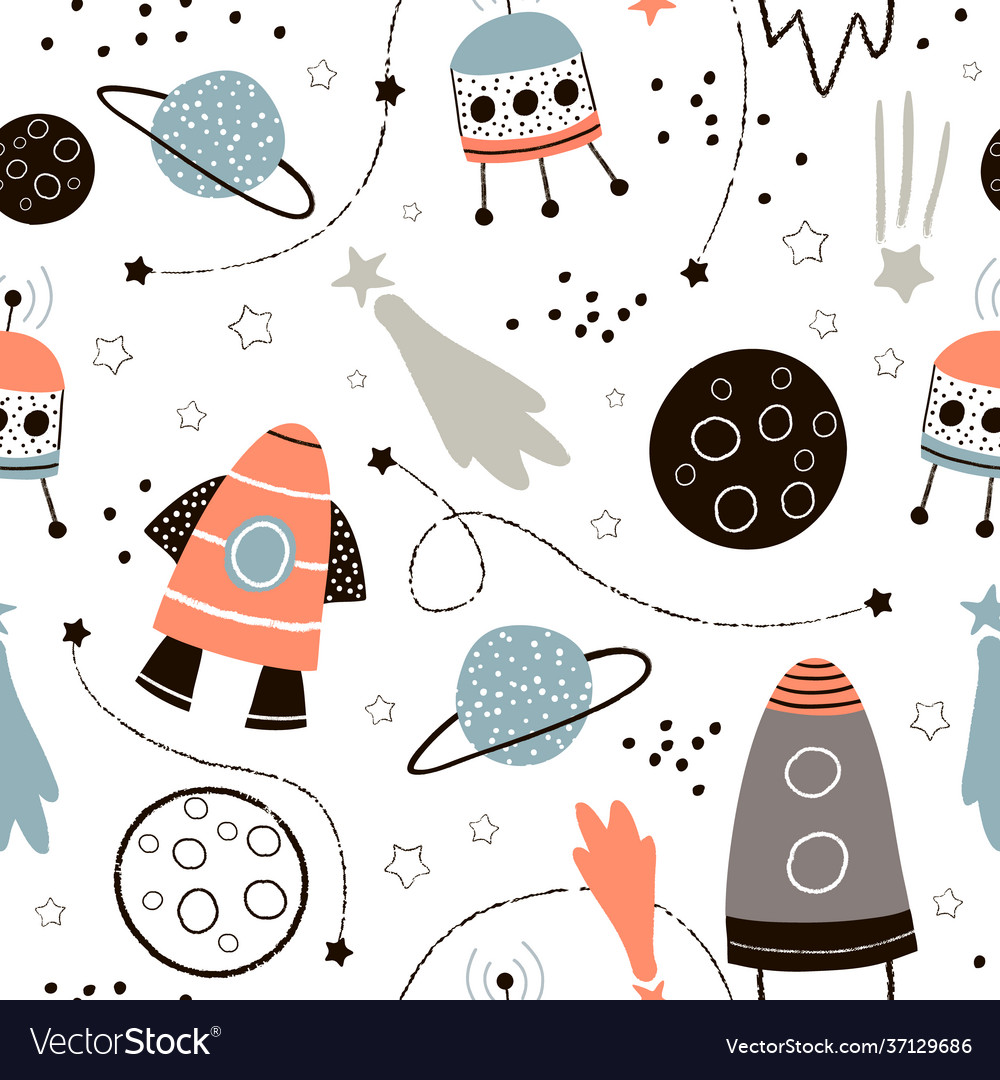 Childish seamless pattern with hand drawn space Vector Image