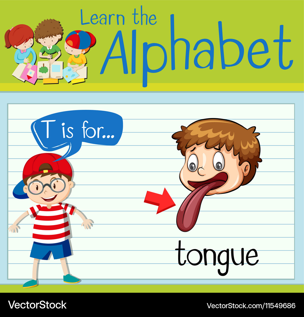 Flashcard alphabet t is for tongue Royalty Free Vector Image