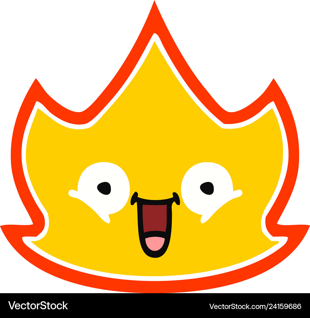 Flat color retro cartoon happy fire Royalty Free Vector