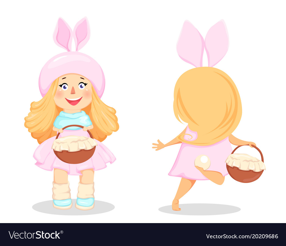 Happy easter cute girl in a costume of rabbit Vector Image