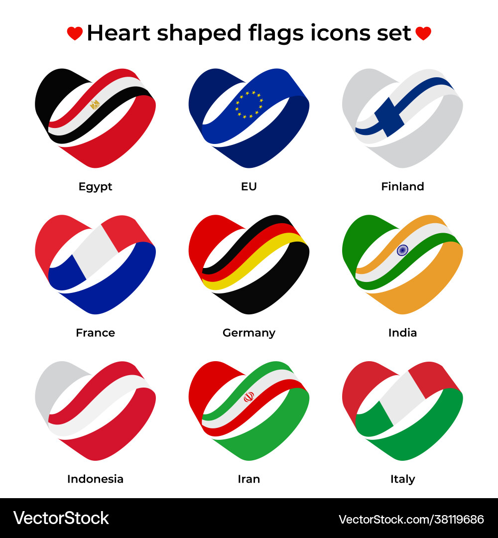 Heart shaped flags icons set icon flag from Vector Image
