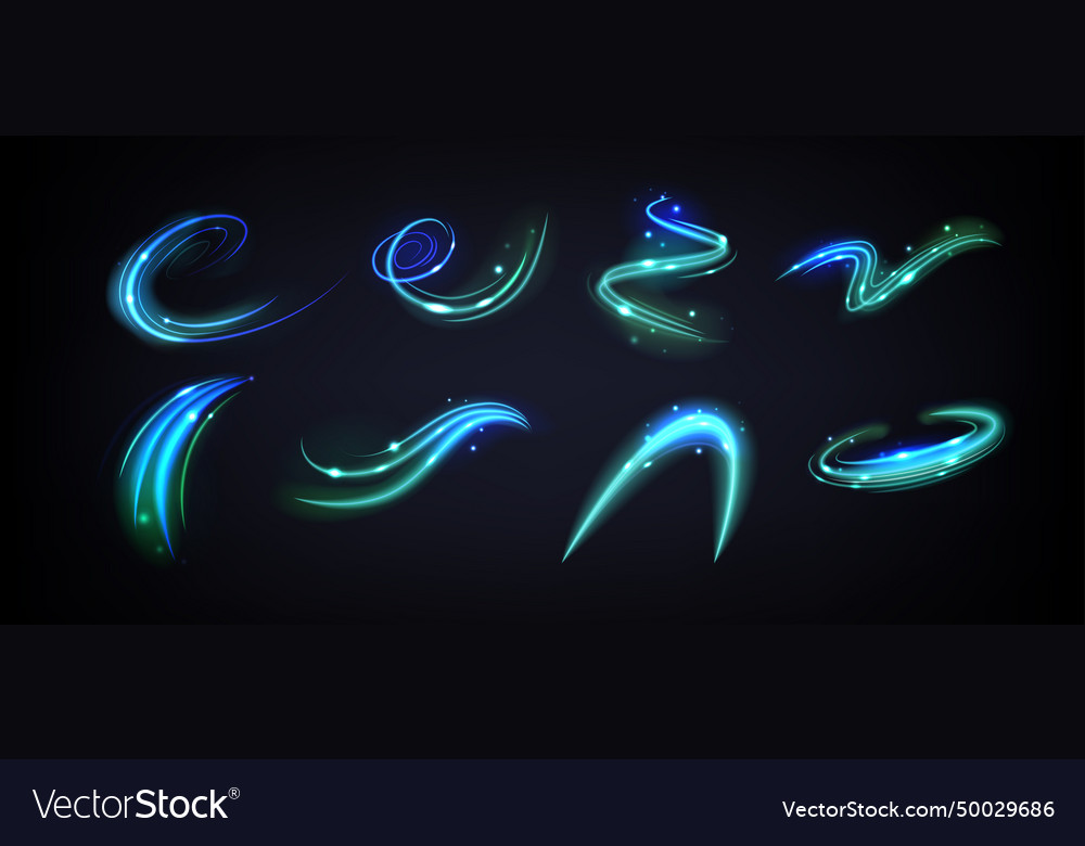 Light waves graphic design elements set Royalty Free Vector