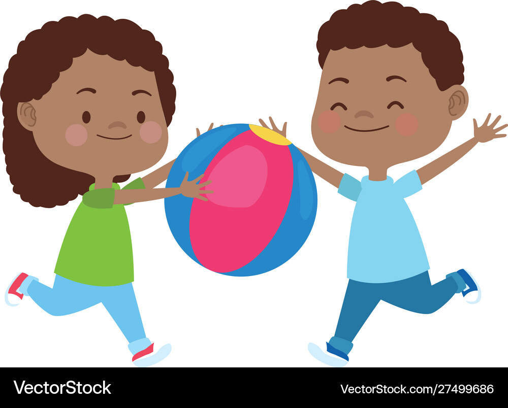 Little kids with a ball flat design Royalty Free Vector