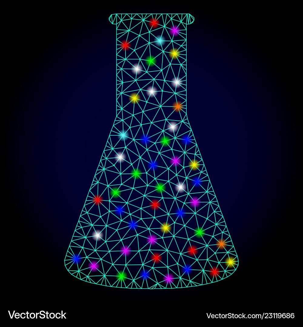 Polygonal mesh chemical retort with glowing Vector Image