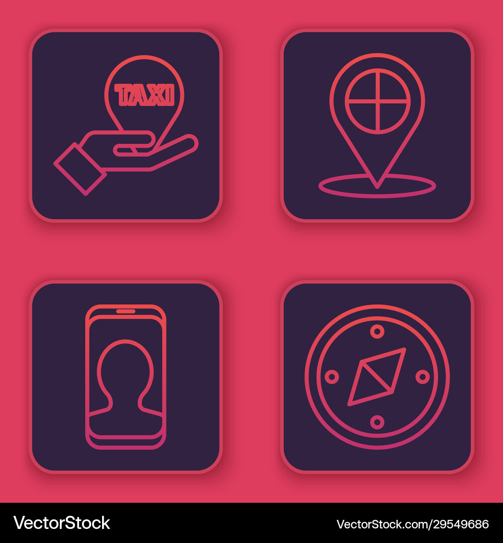Set line hand on map pointer with taxi taxi call Vector Image