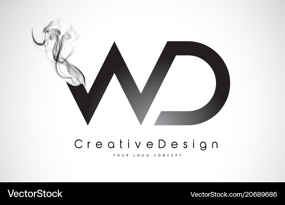 Wd letter logo design with black smoke Royalty Free Vector